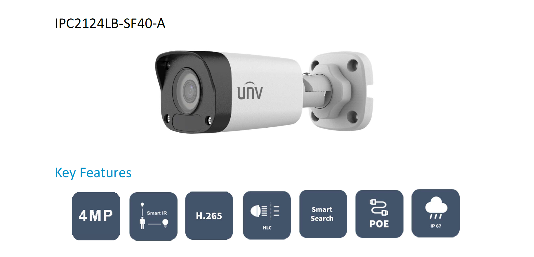 Uniview IPC2124LB-SF40-A 4MP Mini Fixed Bullet Network Camera